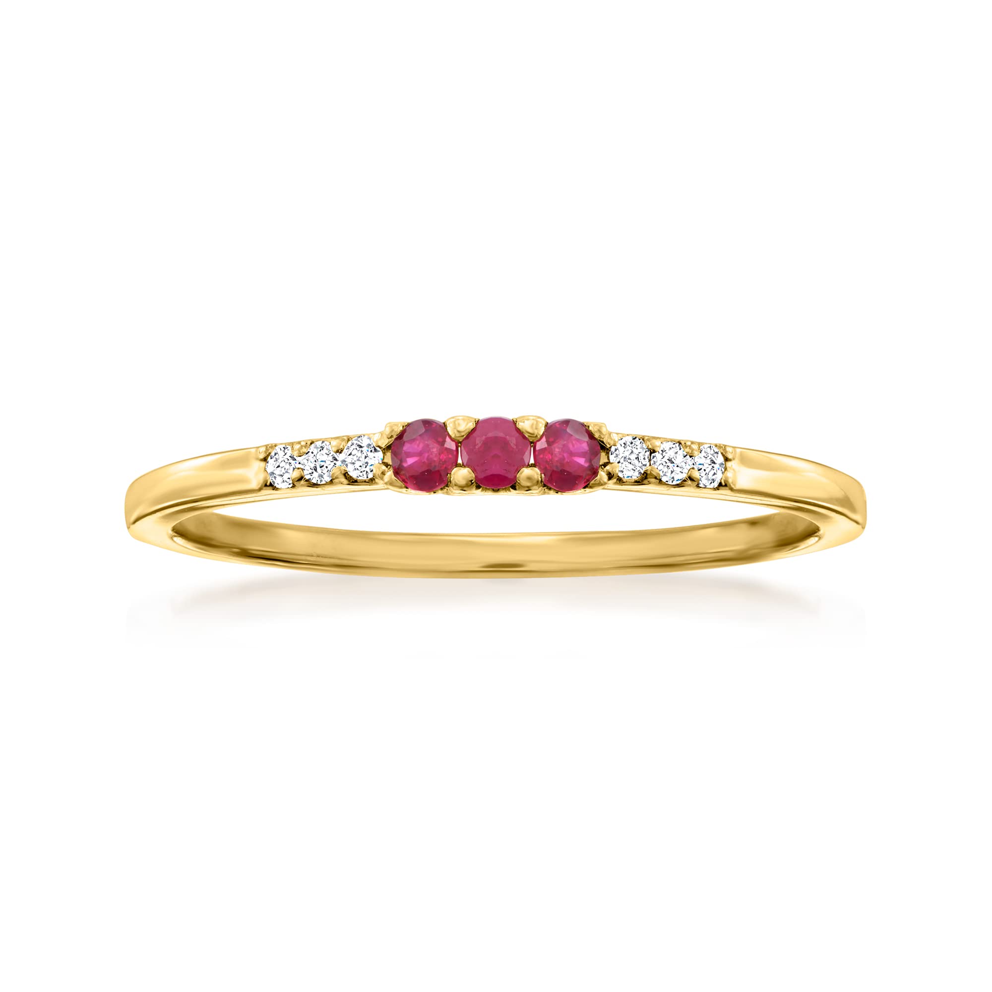 RS Pure by Ross-Simons 0.10 ct. t.w. Ruby and Diamond-Accented Ring in 14kt Yellow Gold. Size 6