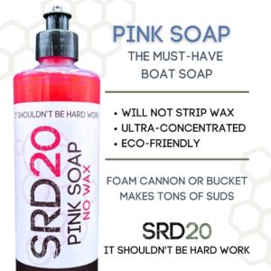 SRD20 Pink Soap Boat Wash. Won't Remove Boat Wax. Foam Cannon, Foam Gun or Bucket. A Must-Have in your Boat Cleaning Supplies. Biodegradable Boat Cleaner for all Marine Vessels.