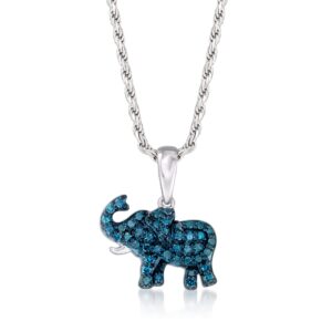 ross-simons 0.25 ct. t.w. blue diamond elephant pendant necklace in sterling silver