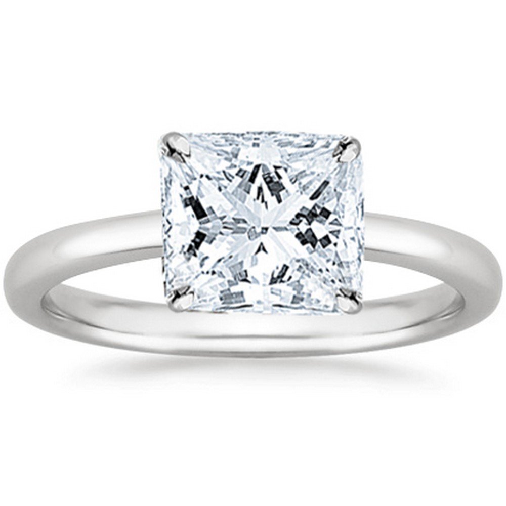 14K White Gold 2 Carat Lab Grown Solitaire Princess Cut Diamond Engagement Ring (2 Ct,E-F Color VS1-VS2 Clarity)