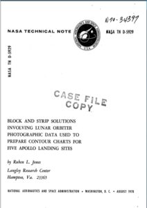 block and strip solutions involving lunar orbiter photographic data used to prepare contour charts for five apollo landing sites: (august 1, 1970)