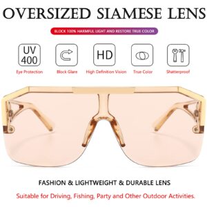 AIEYEZO Square Oversized Sunglasses Flat Top Shield Sun Glasses for Men Women One Lens Square Shades (Clear Brown)