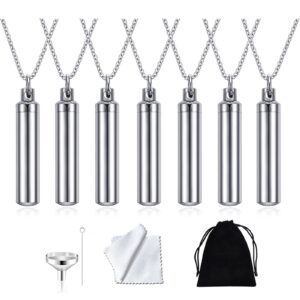 haoqin jewelry 7 pieces cylinder cremation urn necklaces for ashes stainless steel memorial keepsake jewelry ashes locket pendant