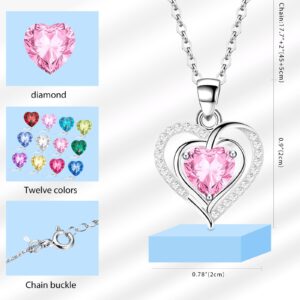 bellstar Heart Pendant Necklaces for Women 925 Sterling Silver with Birthstone Zirconia, Birthday Mother’s Day Christmas, Valentine' Jewelry Gift for Mom Women Girls