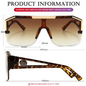 AIEYEZO Square Oversized Sunglasses Flat Top Shield Sun Glasses for Men Women One Lens Square Shades (Leopard/Brown Gradient)