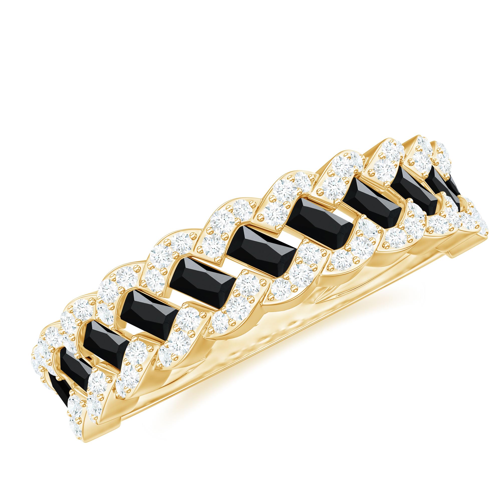 Certified Lab Grown Black Diamond Half Eternity Ring with White Diamond, AAAA Quality, Anniversary Ring for Women, 14K Yellow Gold, Size:US 3.00