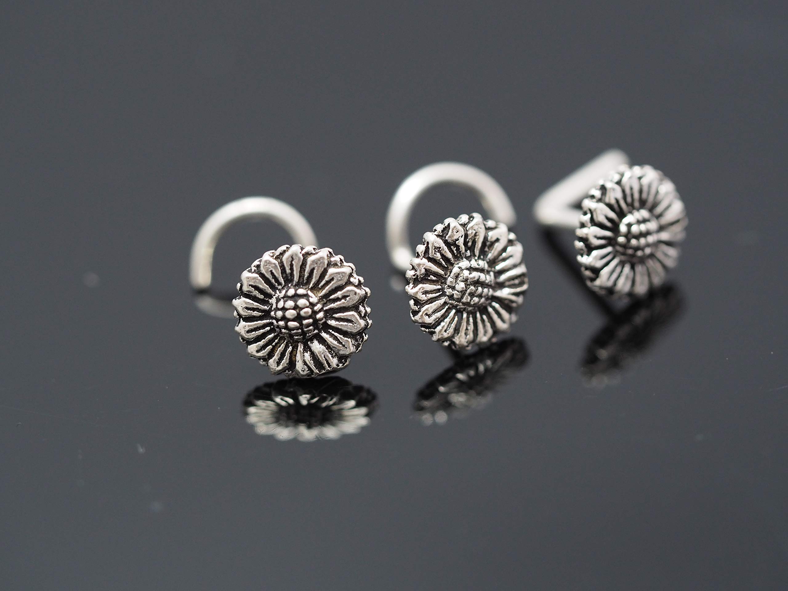 Nose Stud, Floral Nose Stud sterling silver nose stud, Jewelry Nose Stud, Body Piercing Jewelry, Sunflower/Nose Stud (18g Right Screw)