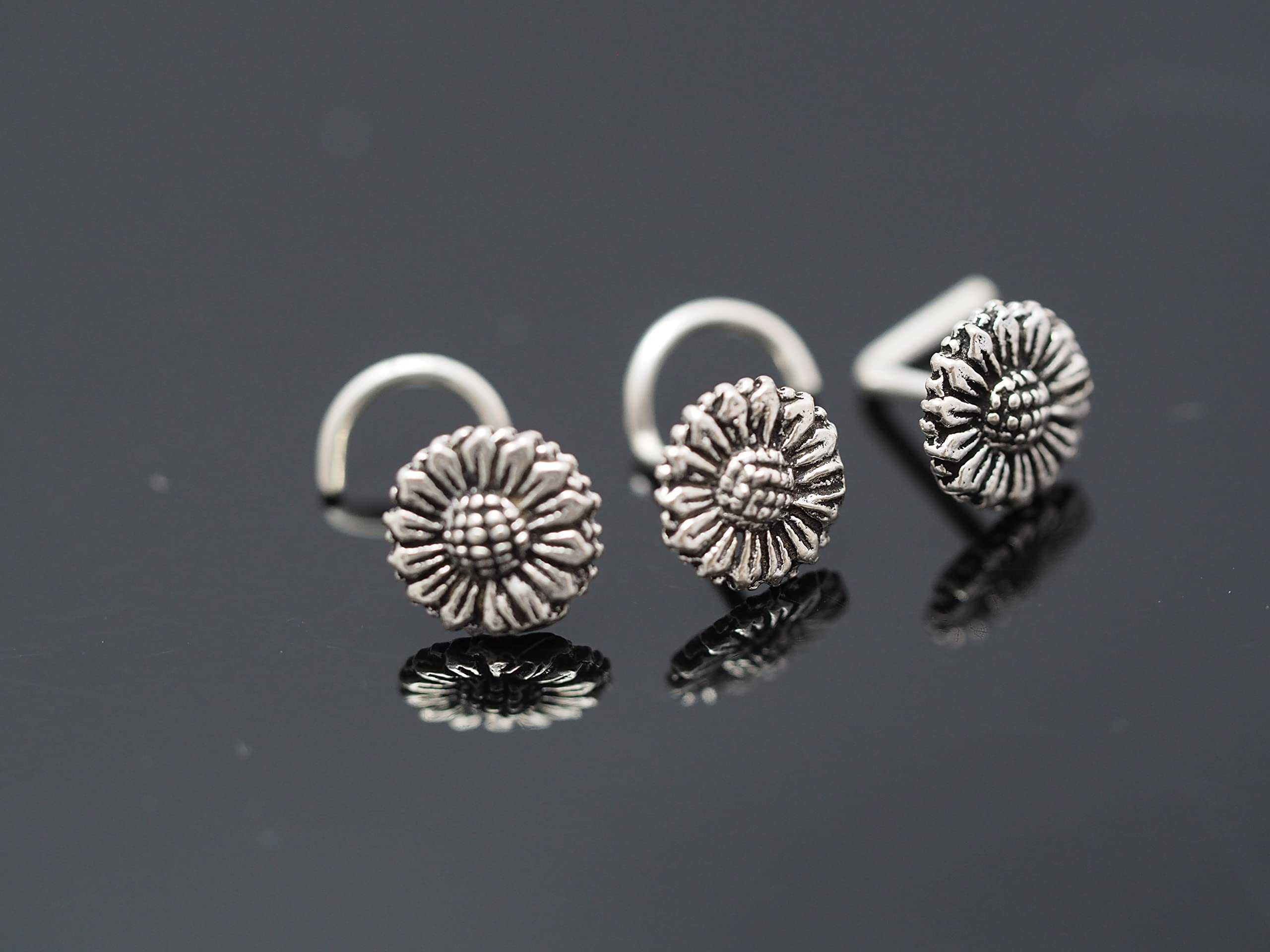 Nose Stud, Floral Nose Stud sterling silver nose stud, Jewelry Nose Stud, Body Piercing Jewelry, Sunflower/Nose Stud (18g Right Screw)