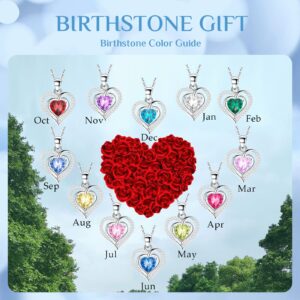 bellstar Heart Pendant Necklaces for Women 925 Sterling Silver with Birthstone Zirconia, Birthday Mother’s Day Christmas, Valentine' Jewelry Gift for Mom Women Girls