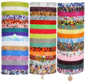 taouzi 48 pieces waist beads for women colorful beaded body chain elastic string waist chain beach bikini belly chains for women