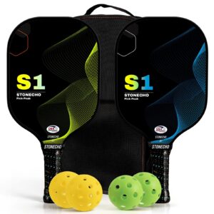 pickleball paddles, pickleball set, usapa approved best pickleball rackets fiberglass face, thicker polypropylene honeycomb core, lightweight pickleball paddles set of 2 & 4 indoor outdoor balls & bag