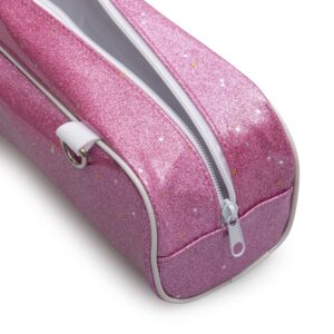 Cintrio Twirling Baton Bag Case with Adjustable Shoulder Strap - Pink Sparkle Case for Majorette Marching Dance Batons - Complete with Rainbow Dance Ribbon Streamer