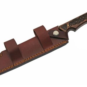 SZCO Supplies 12.25” Full Tang Celtic Handle Damascus Steel Reverse Tanto Seax Knife With Leather Sheath, Brown (DM-1300)