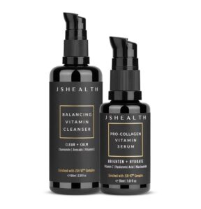 jshealth balance & brighten skincare bundle - gentle facial cleanser & brightening vitamin c serum for face