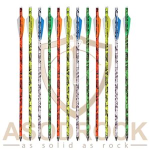 ASODROCK Carbon Crossbow Bolts 18 inch Colorful Camouflage Arrows with 3-Inch Vanes Replaceable Field Point and Moon Nock(12pcs Pack)