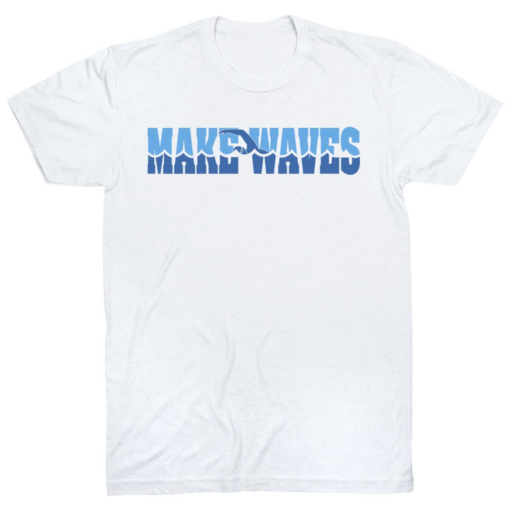 Swimming Make Waves Tee | White Short Sleeve T-Shirt | Adult Large