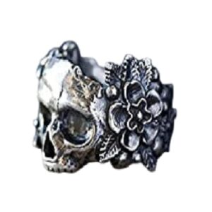 februby - gothic mexican flower sugar skull rings women stainless steel punk flowers ring jewelry