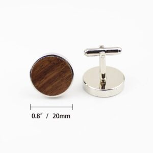 Rustic Walnut Wooden Round Cufflinks Tie Clips Set for Men with Wooden Organizer Box