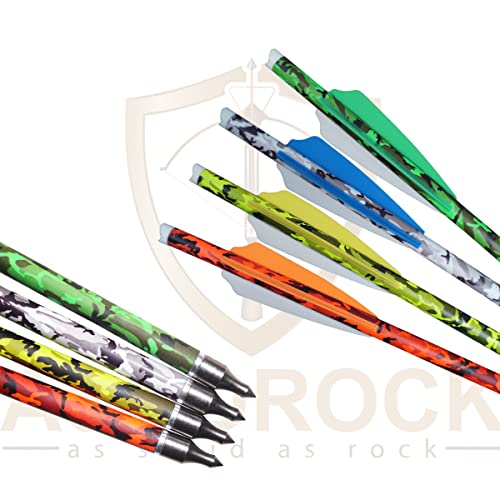 ASODROCK Carbon Crossbow Bolts 18 inch Colorful Camouflage Arrows with 3-Inch Vanes Replaceable Field Point and Moon Nock(12pcs Pack)