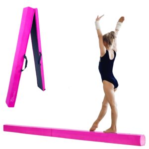 Athletic Bar Expandable Gymnastics Kip Bar 3 in 1 Set with Balance Beam, 6'x4' Mat for Kids, Horizontal Bar Junior Gymnastic Training Exercise for Gymnast Home Gym Height Adjustable 3 to 5 FT (Pink)