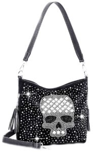 zzfab bold stone skull rhinestones crossbody bag little hobo black bling purse