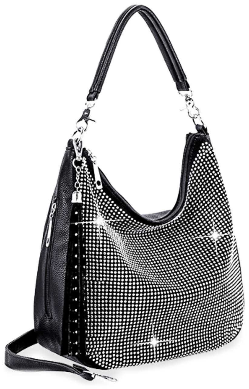 Zzfab All Glittering Rhinestone Hobo Bag Black