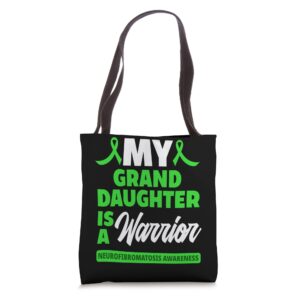 my granddaughter is a warrior neurofibromatosis awareness tote bag