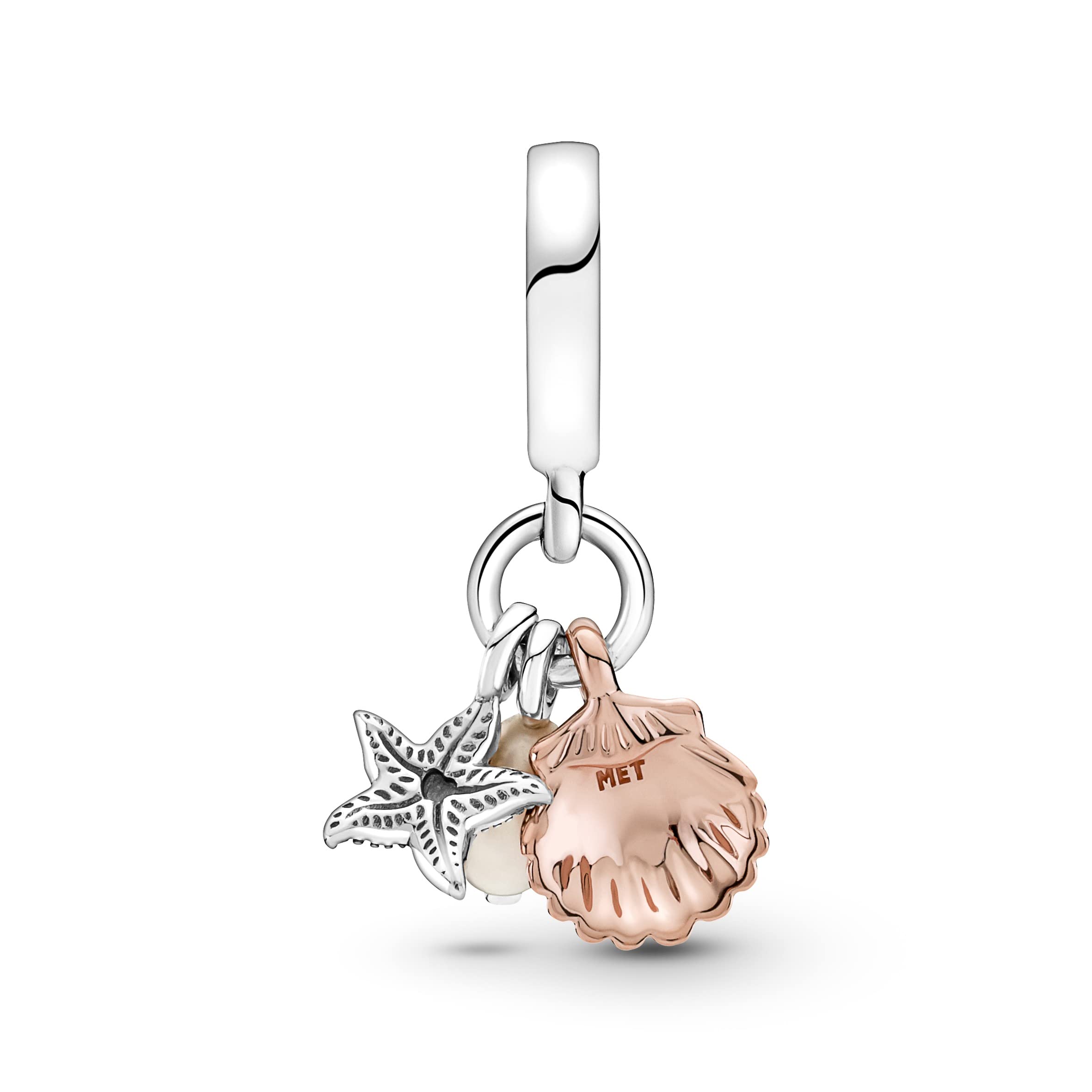 Pandora Freshwater Cultured Pearl Starfish & Shell Triple Dangle Charm White/Rose/Silver One Size