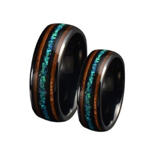 custom ring for women and men, tungsten rings set for him and her size 9 and 9 8mm black ring inlay opal and wood