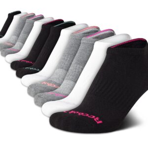 Reebok Women's Low Cut Socks - 12 Pack Performance Cushioned Comfort No Show Socks - Athletic Socks for Women (4-10), Size 4-10, BlackWhiteGrey