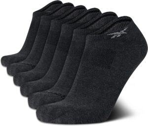 reebok men’s low cut socks – 6 pack basic cushion low cut no show socks for men - men's athletic socks (size: 6-12.5), size 6-12.5, all grey