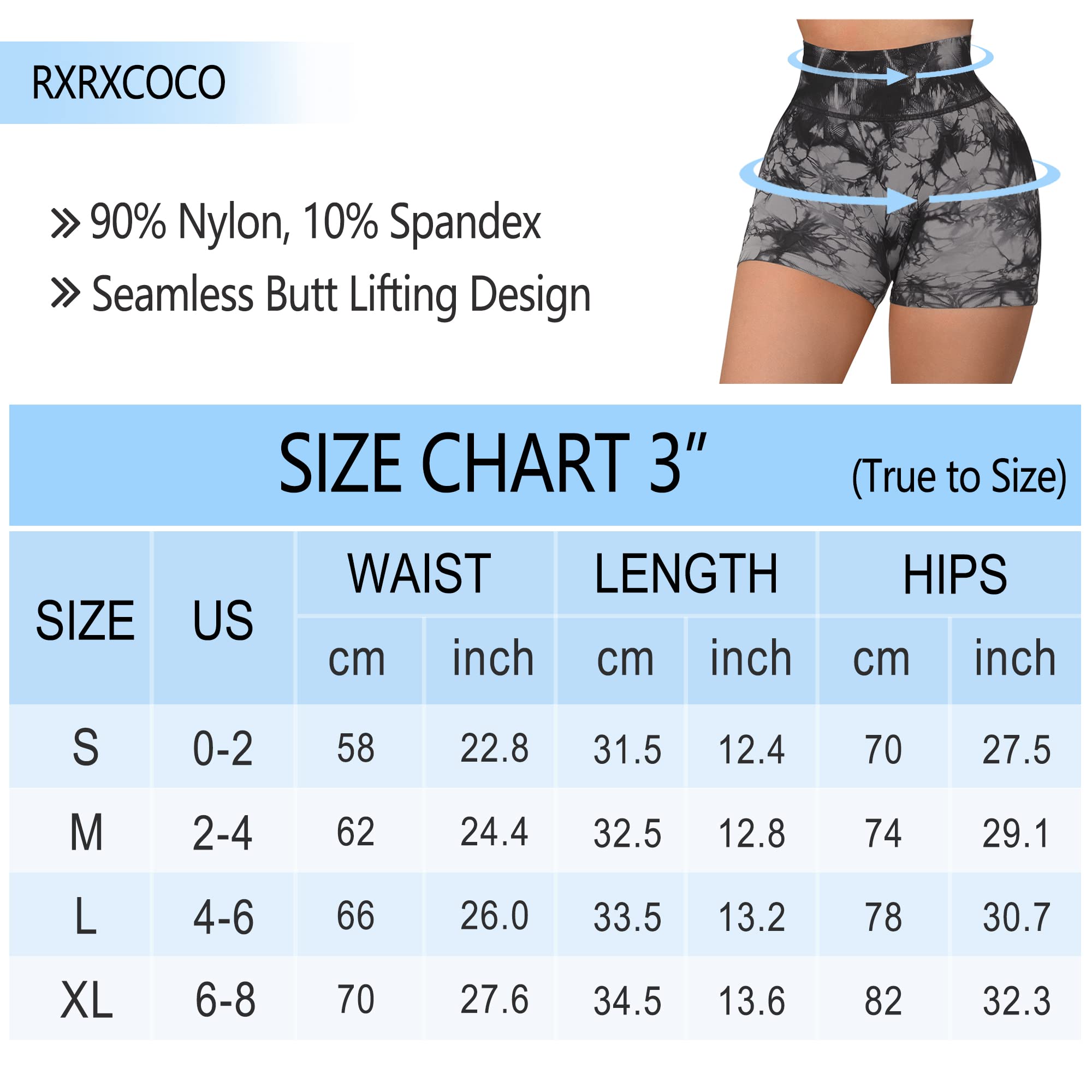 RXRXCOCO Women Seamless Butt Lifting Contour Yoga Short 3" High Waist Booty Gym Biker Shorts Small Black Gray