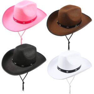 sgbetter 4 pack cowboy hat felt studded western rodeo texan cowboy cowgirl hat for adult cowboy theme party costume accessory cosplay dress up, 4 colors