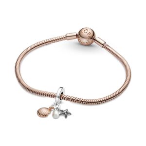 Pandora Freshwater Cultured Pearl Starfish & Shell Triple Dangle Charm White/Rose/Silver One Size