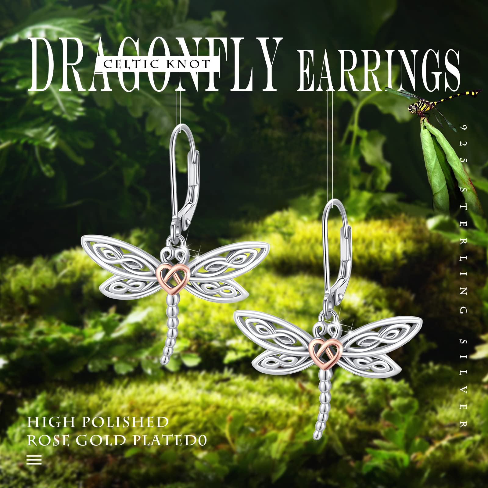 Dragonfly Dangling Earrings Sterling Silver Celtic Drop Dangle Earrings Dragonfly Jewelry for Women Dragonfly Leverback Earrings Dragonfly Dangling Earrings Gifts