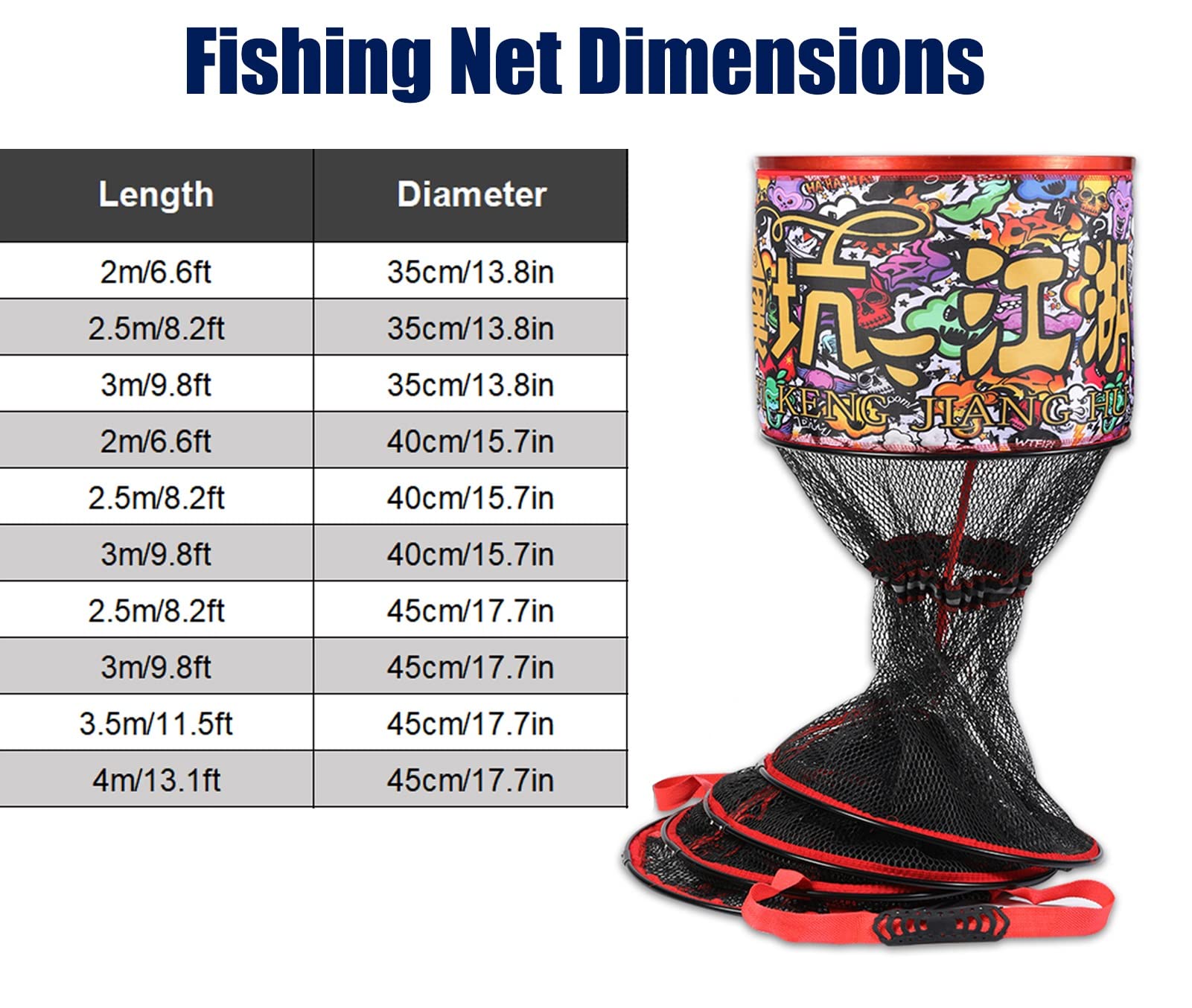 LJHU Fishing Keep Net Cage Rubber Fishing Keep Net Trap, Universal Foldable Fishing Basket Mesh, Drawstring Opening Design Fish Accessories Tool for Kayak/Minnows (Size : 2.5m x 35cm/8.2ft x 13.8in)