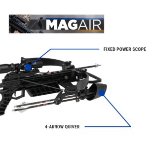 EXCALIBUR Mag AIR Accurate Lightweight Durable Safety Versatile Hunting Archery Crossbow - 1-inch Scope Rings, 3 Quill 16.5" Arrows, 4-Arrow Quiver Included