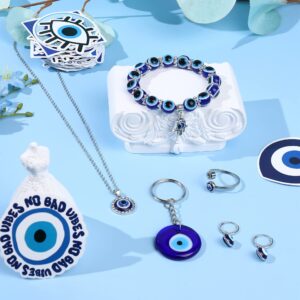 YADOCA 12/15Pcs Evil Eye Necklace for Women Men Bracelets Earring Ring Keychain Hamsa Hand Pendant Turkish Protection Jewelry Set with 50Pcs Evil Eye Stickers