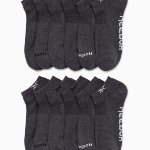 Reebok Men's Low Cut Socks - 12 Pack Performance Cushion Comfort No Show Socks - Breathable Athletic Socks for Men (6-12.5), Size 6-12.5, All Grey