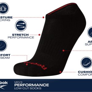 Reebok Men's Low Cut Socks - 12 Pack Performance Cushion Comfort No Show Socks - Breathable Athletic Socks for Men (6-12.5), Size 6-12.5, Black Feed