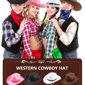 SGBETTER 4 Pack Cowboy Hat Felt Studded Western Rodeo Texan Cowboy Cowgirl Hat for Adult Cowboy Theme Party Costume Accessory Cosplay Dress up, 4 Colors