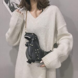 Lytosmoo Dinosaur Shaped Shoulder Handbag PU Leather Rivet Purses Crossbody Bag for Girl Animal Novelty Purse