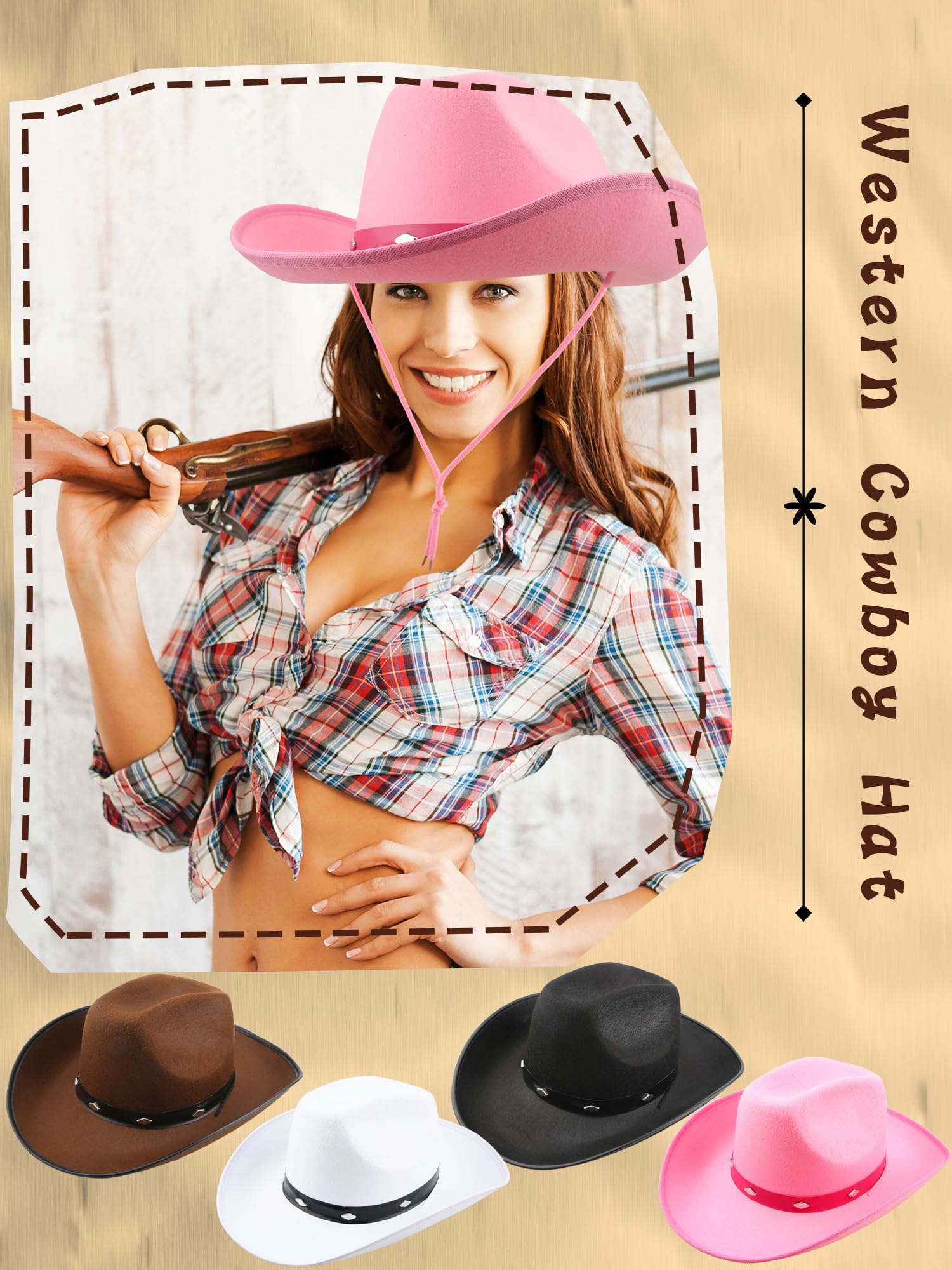 SGBETTER 4 Pack Cowboy Hat Felt Studded Western Rodeo Texan Cowboy Cowgirl Hat for Adult Cowboy Theme Party Costume Accessory Cosplay Dress up, 4 Colors