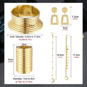 YADOCA 6Pcs African National Jewelry for Women Egypt Gold Choker Collars African Vintage Statement Choker Necklaces Wide Leather Bangle Bracelet Nose Rings Hoop Chain Earrings Sets