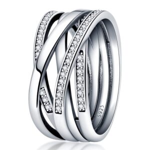 kunsir 925 sterling silver rings classic cubic zirconia eternity promise statement anniversary wedding bands engagement rings for women infinity forever love ring size 7-9