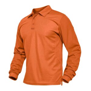 biylaclesen mens jersey polo shirt tactical military shirt dry fit casual solid golf polo shirt hunter polo shirts golf shirts long sleeve orange