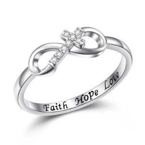 daochong inspirational jewelry 925 sterling silver engraved faith hope love cz cross infinity ring for women easter gift size 9