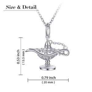 DAOCHONG S925 Sterling Silver Aladding Magic Genie Lamp Legend Wishing Carved Lamp Pendant Necklace Jewelry Good Luck Gift for Women