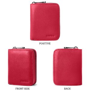 Linno RFID 20 Card Slots Credit Card Holder Genuine Leather Small Card Case for Women or Men Accordion Wallet with Zipper (Red)