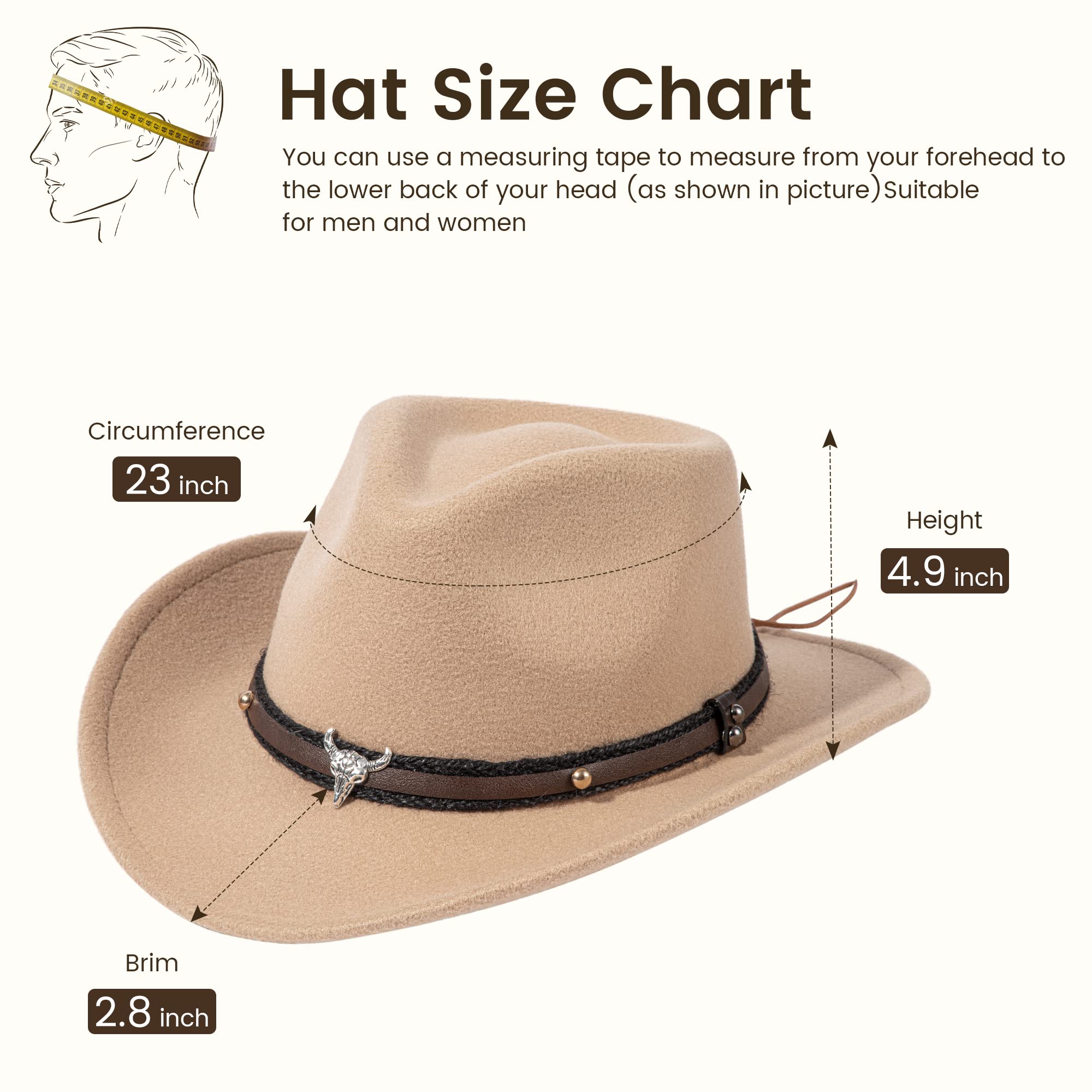 Toppers Classic Cowboy Hat Wide Brim Fedora Hats for Men Womens Cowgirl Hat Outdoor Panama Hat Light Brown